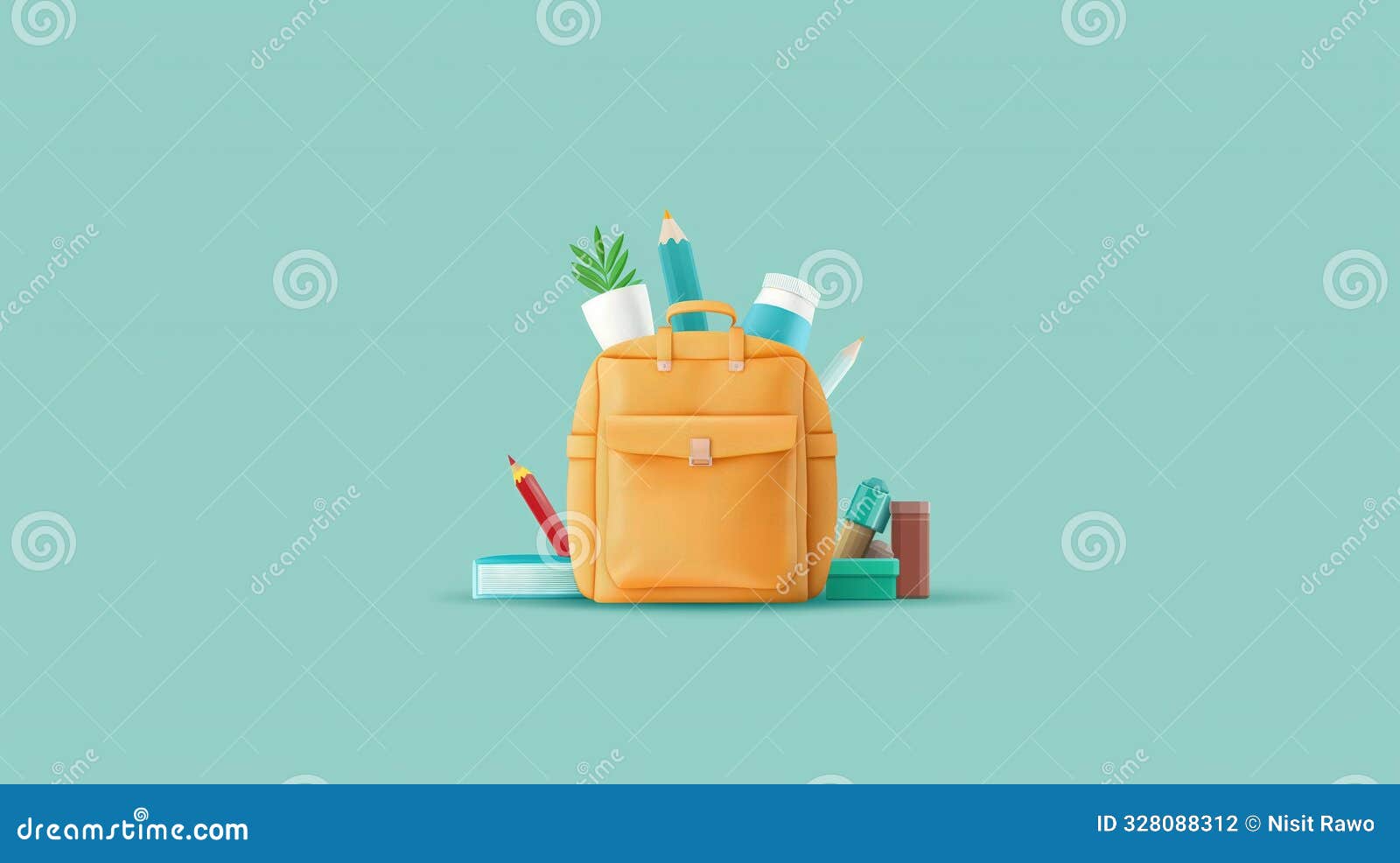 Backpack with School Essentials Spilling Out, Flat Design Illustration ...