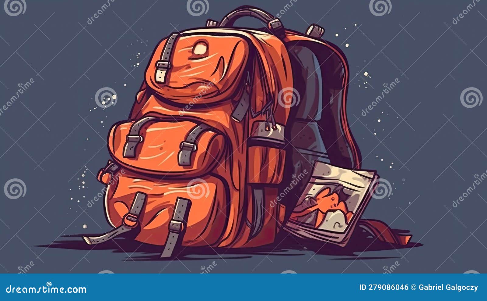 Backpack with School Supplies. Cartoon Comic Style Stock Illustration ...