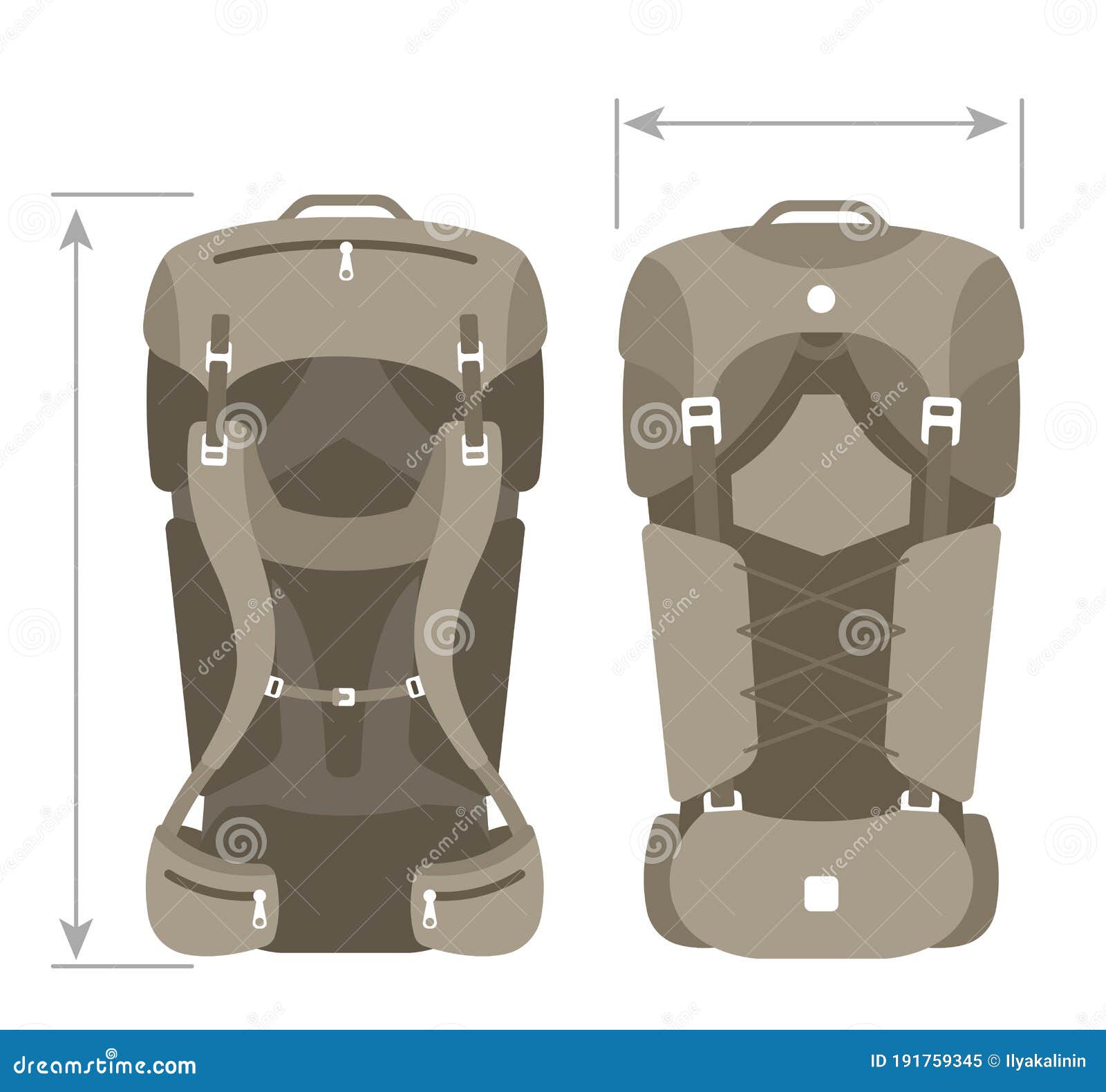Backpack Size. Baggage Scale. Camping Backpack Bag Set. Trekking ...