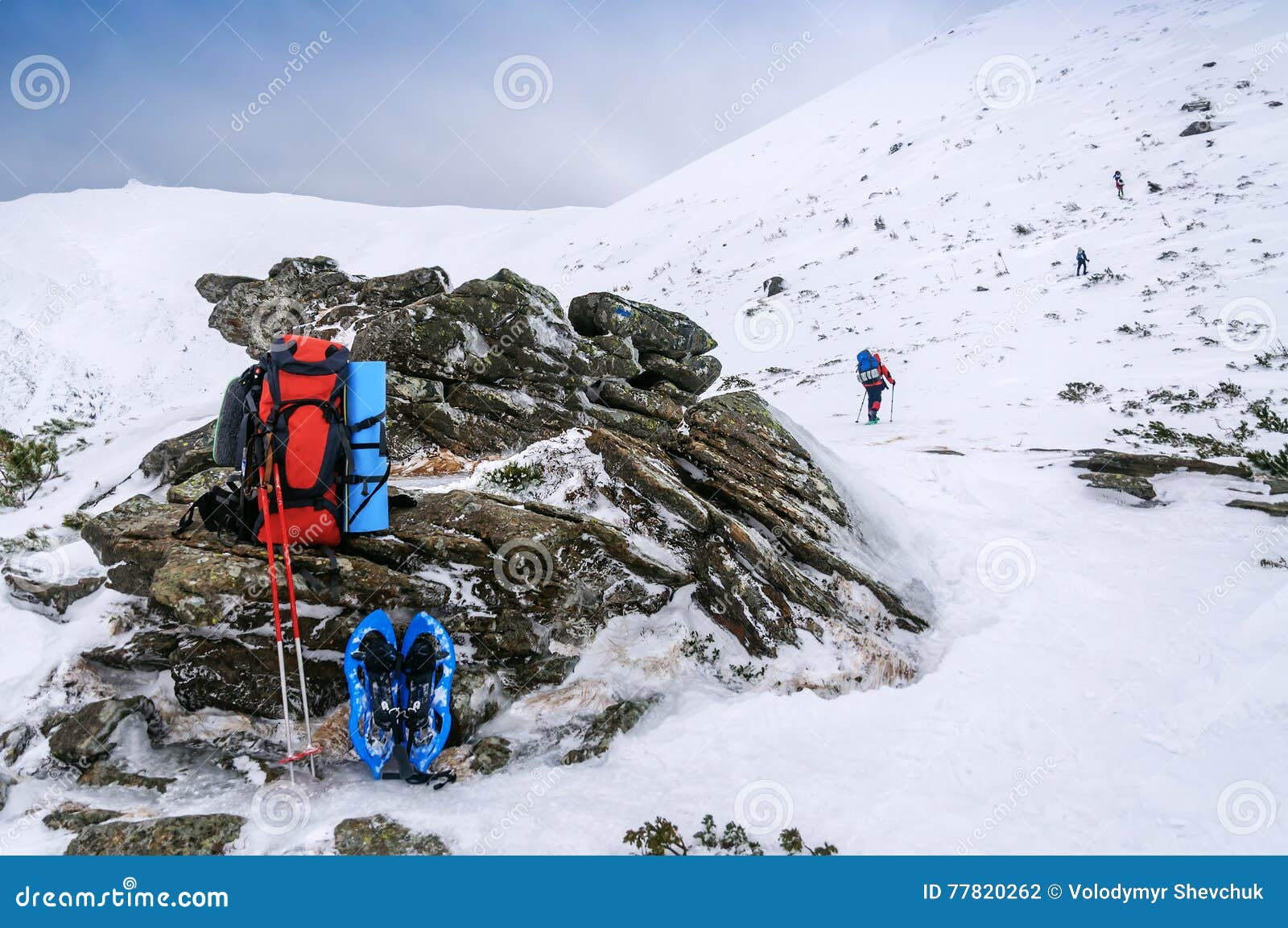 Backpack, Snowshoe and Mountain Stock Photo - Image of fitness ...