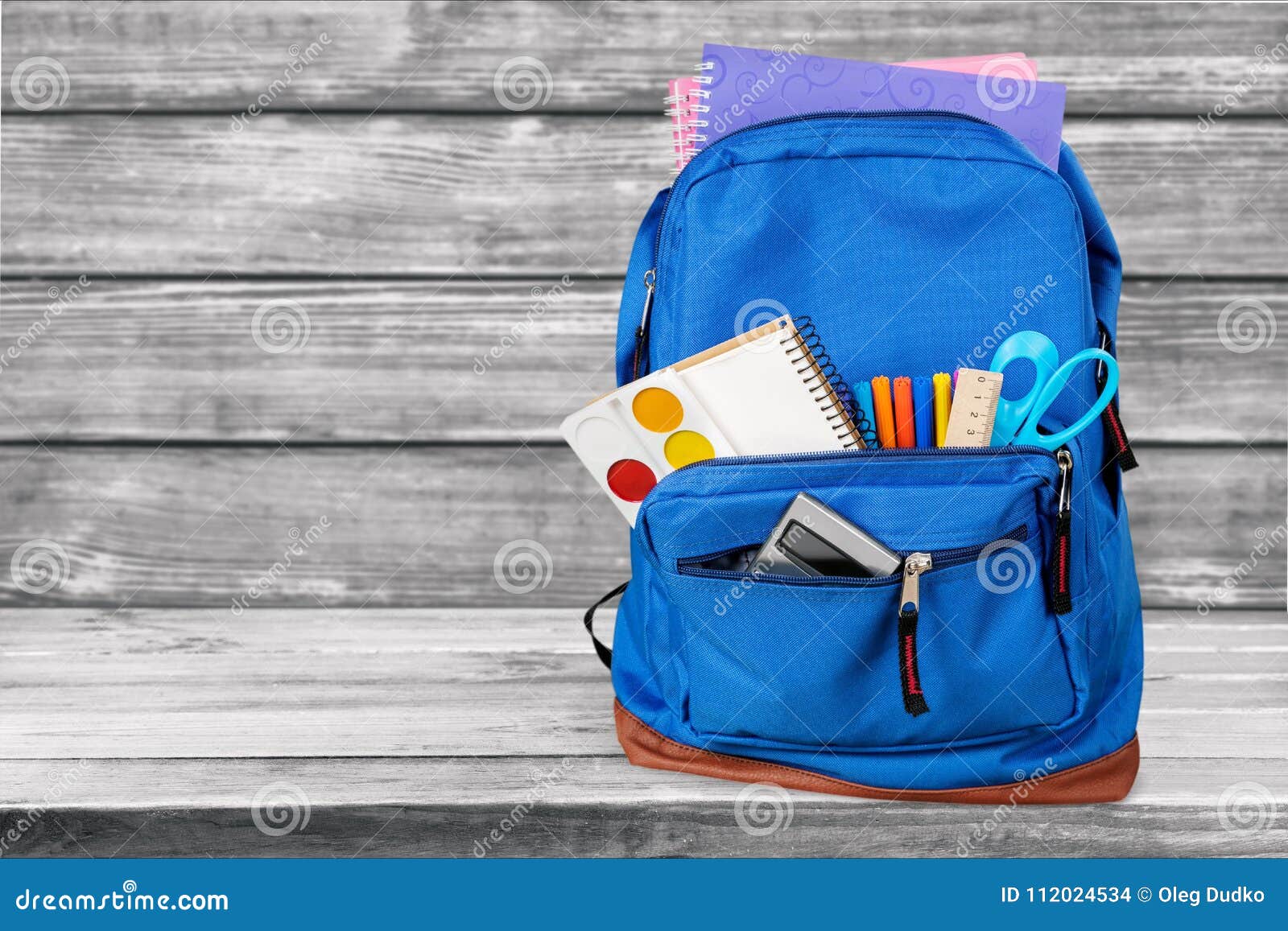 Backpack on table stock photo. Image of classroom, school - 112024534