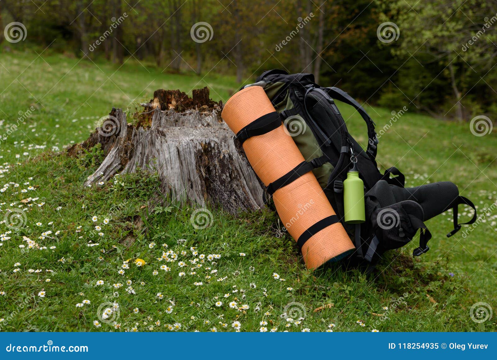 Backpack Tourist Lies on the Ground Rest on a Journey Stock Image ...