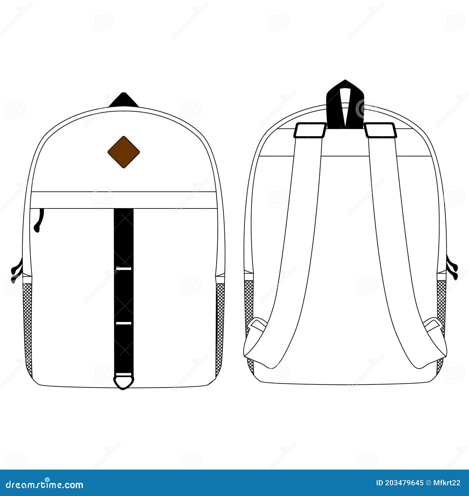 Backpack Vector Illustration Flat Sketches Template Outline Stock ...