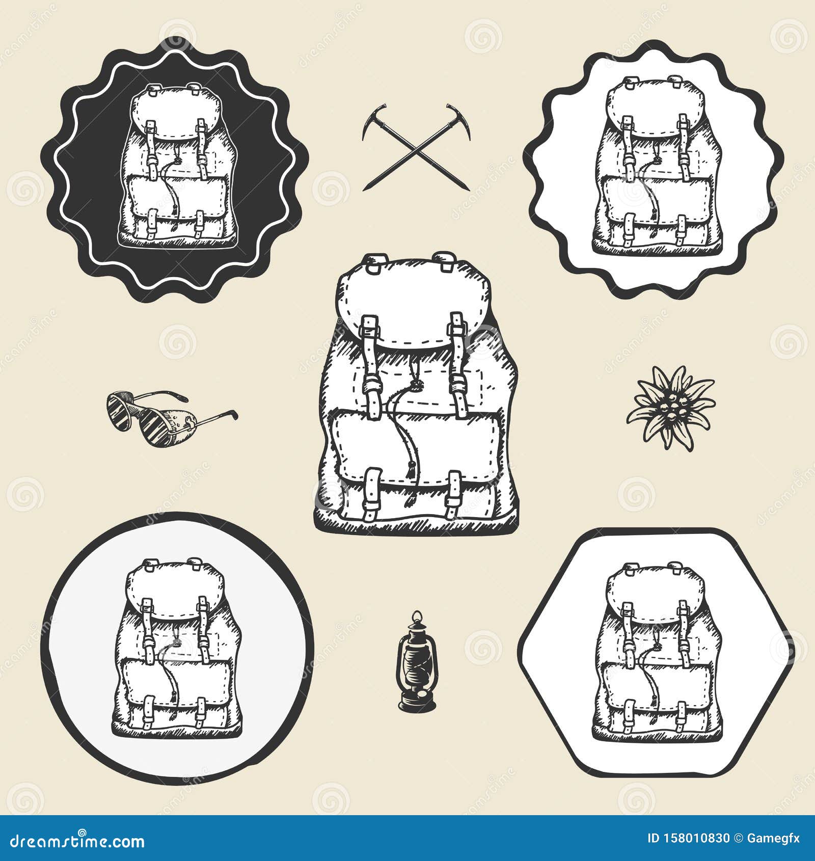Backpack Vintage Rucksack Outdoor Symbol Emblem Vector Illustration ...