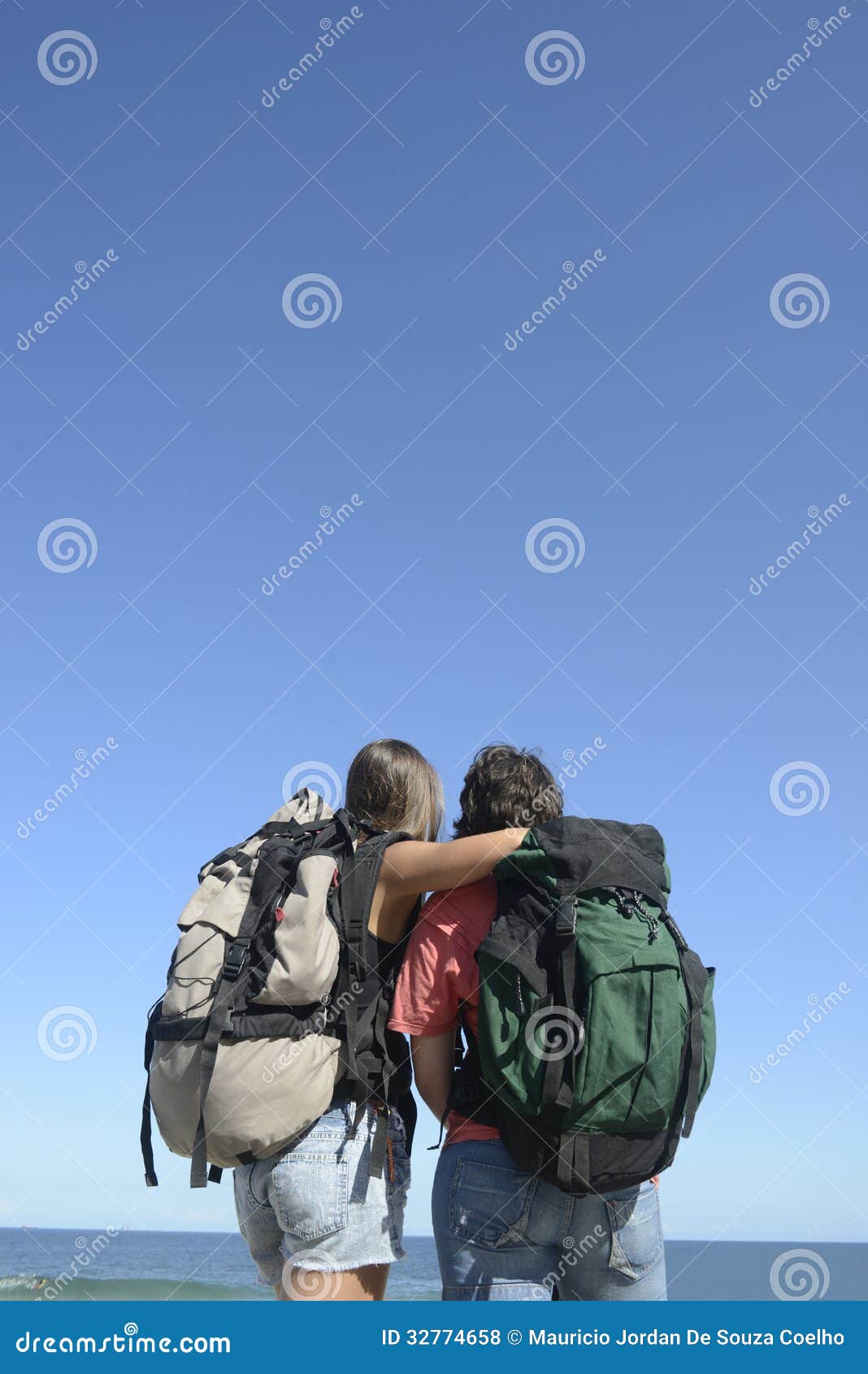 Backpacker Arriving on the Beach Stock Photo - Image of excitement ...