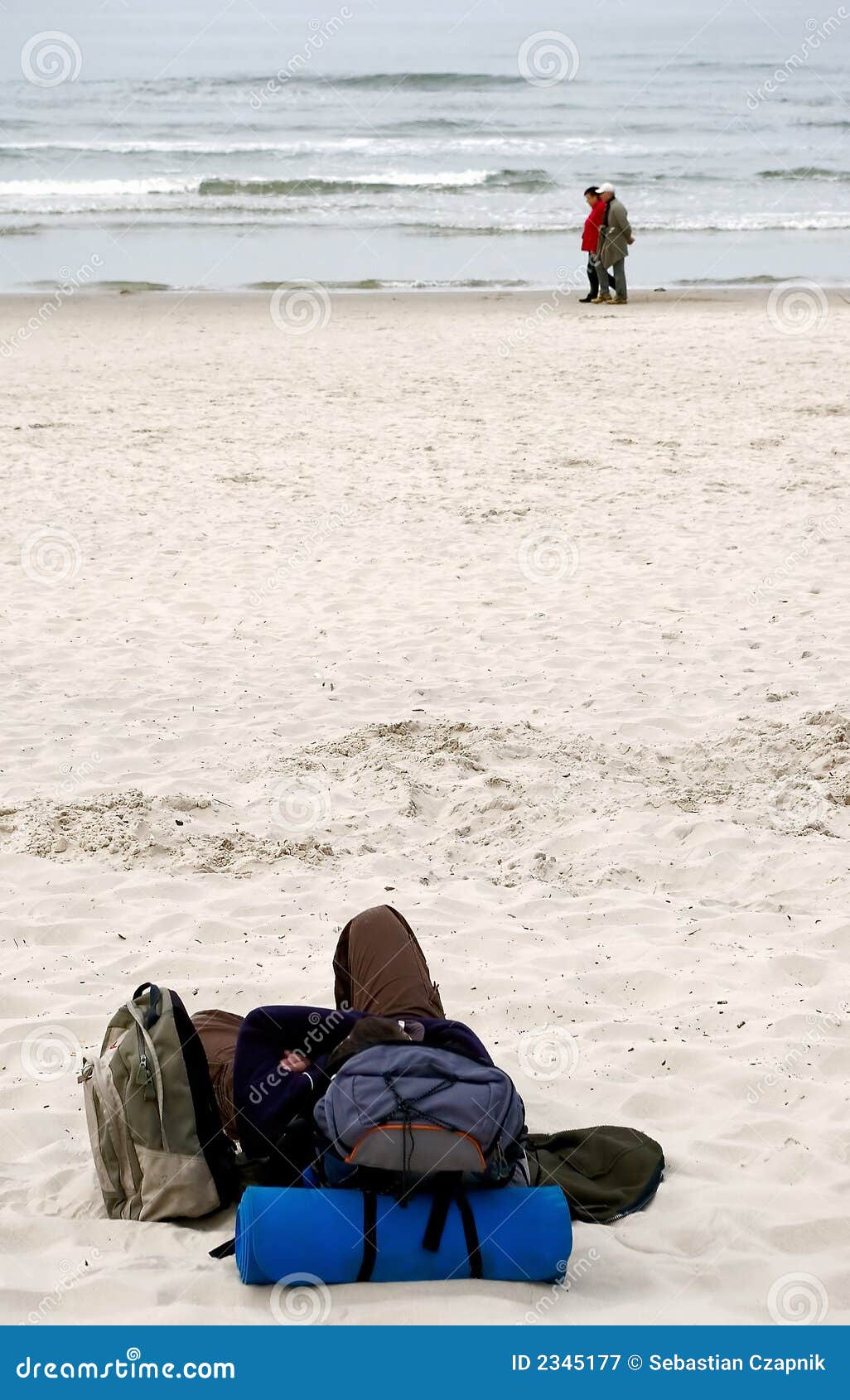 Backpacker at beach. stock image. Image of backpacks, walk - 2345177