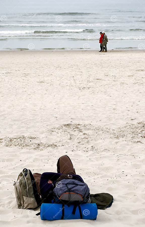 Backpacker at beach. stock image. Image of backpacks, walk - 2345177