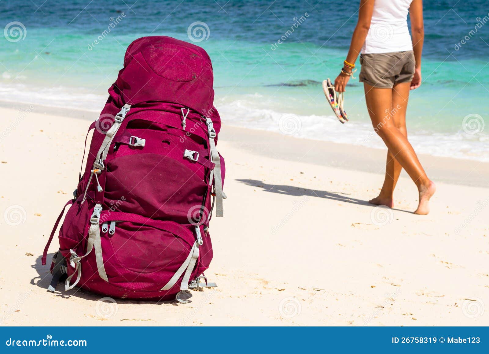 Backpacker on beach stock image. Image of palm, young - 26758319