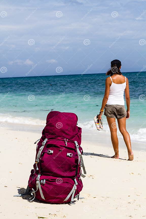 Backpacker on beach stock image. Image of caucasian, adventure - 26758389
