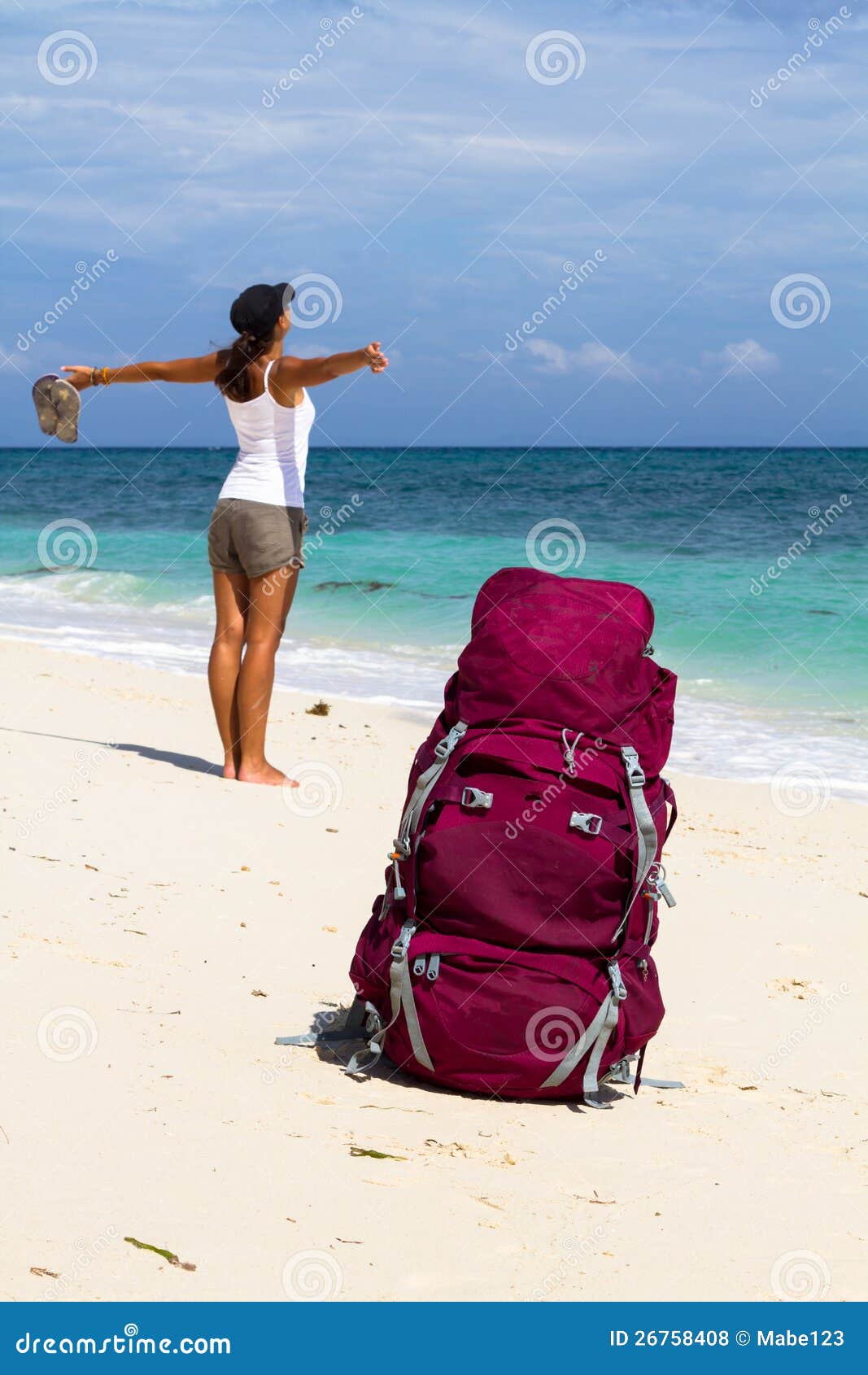 Backpacker on beach stock photo. Image of smiling, traveler - 26758408