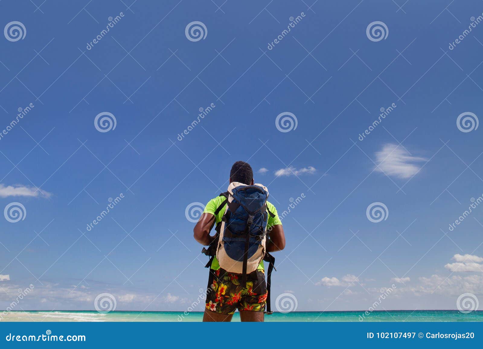Backpacker at the beach stock image. Image of positive - 102107497