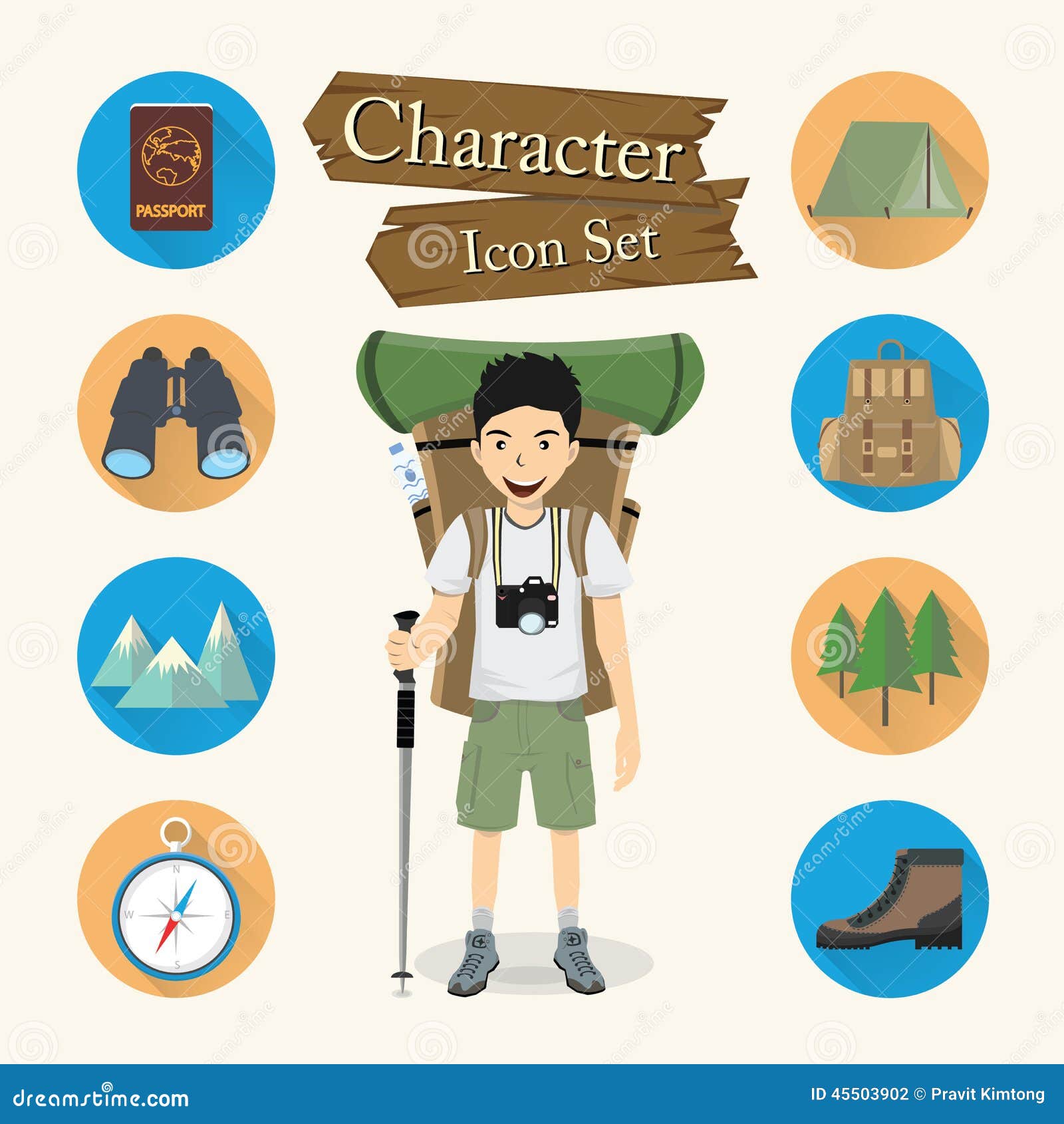 Backpacker Character Icon Set Vector Stock Vector - Illustration of ...