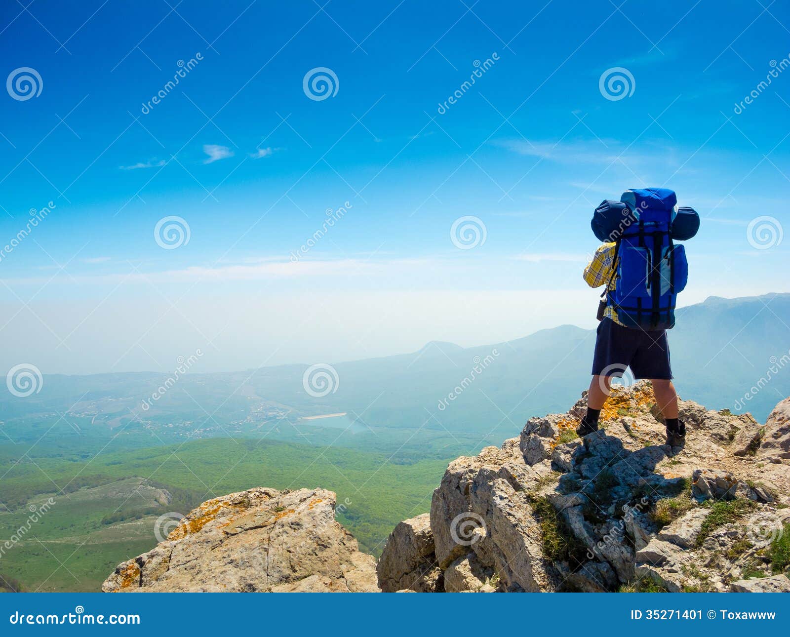 Backpacker enjoys the view stock image. Image of adventure - 35271401