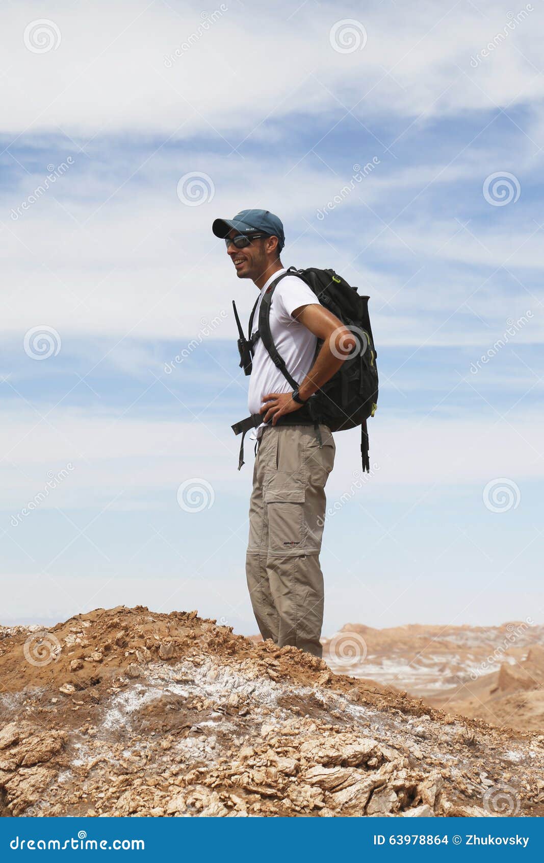Backpacker Exploring the Moon Valley in Atacama Desert, Chile Editorial ...