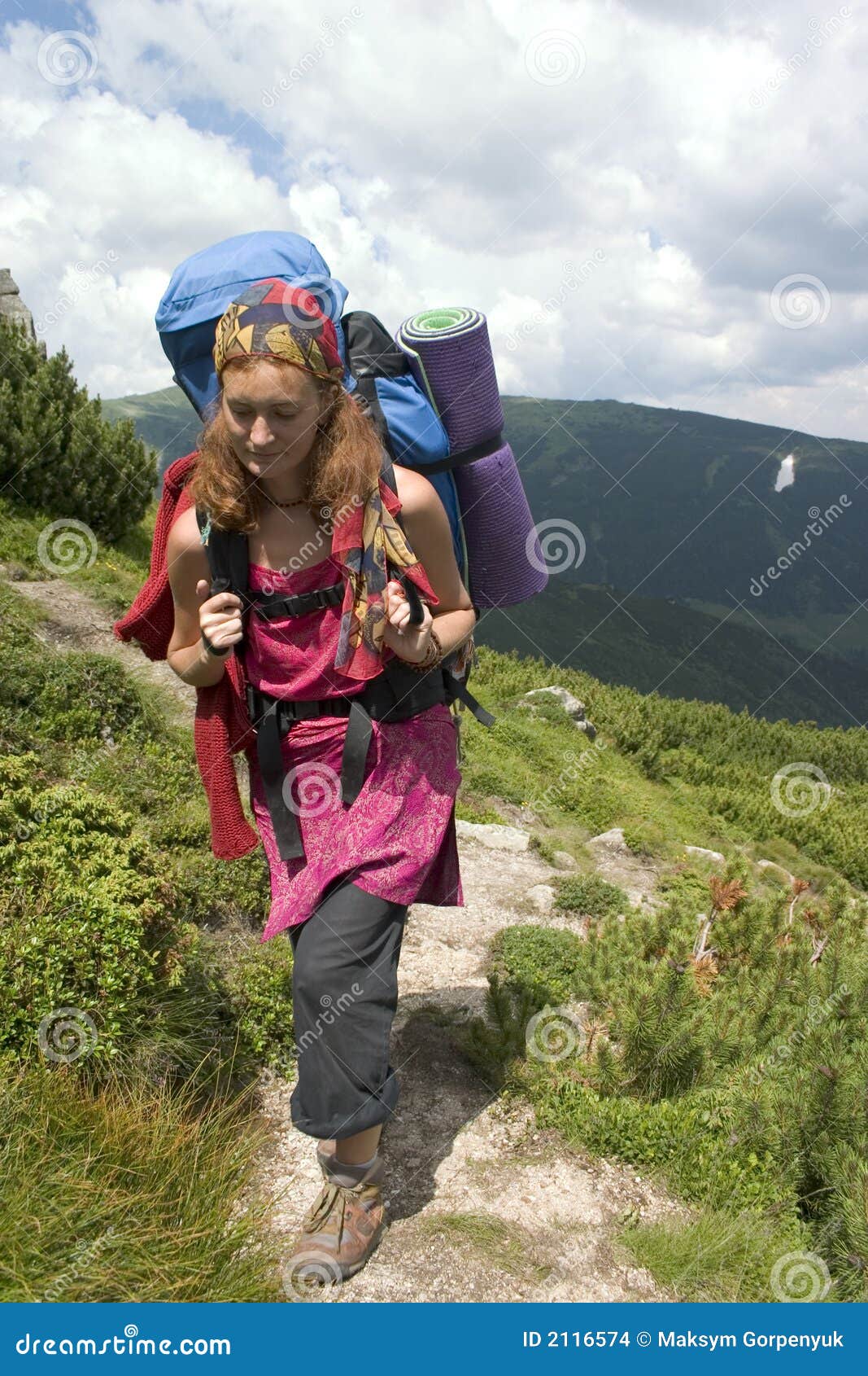 Backpacker girl stock photo. Image of path, woman, journey - 2116574