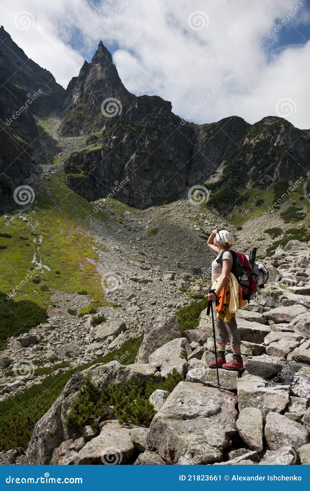Backpacker Girl Exploring the Mountains. Stock Image - Image of clear ...