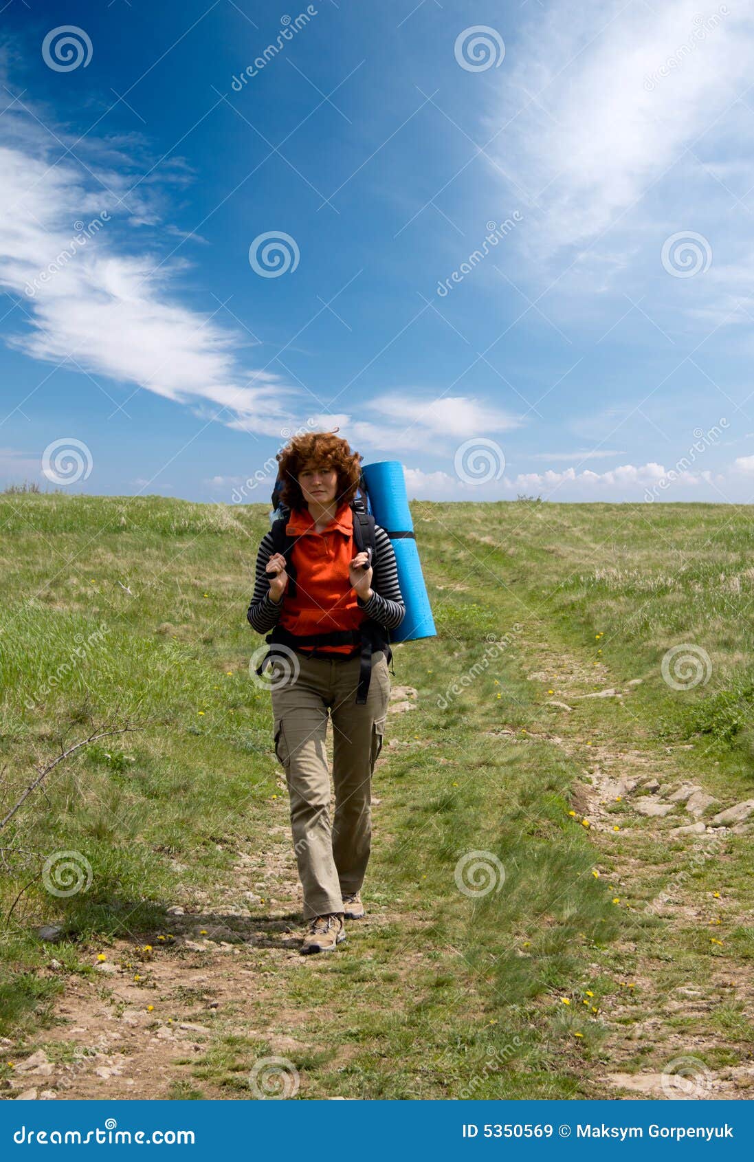 Backpacker Girl Hiking in Crimea Mountains Stock Image - Image of ...