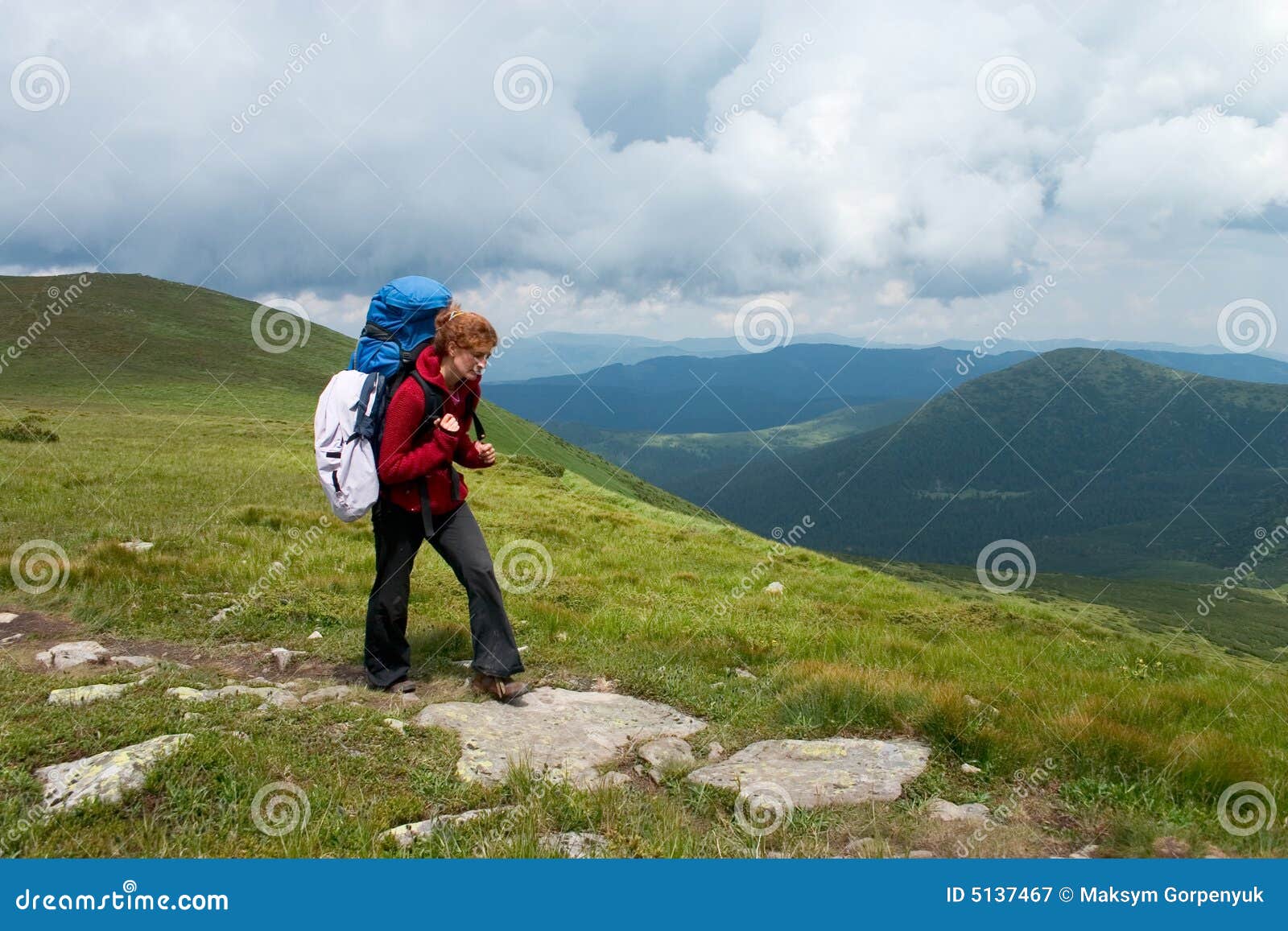 Backpacker Girl in the Mountains Stock Image - Image of person ...