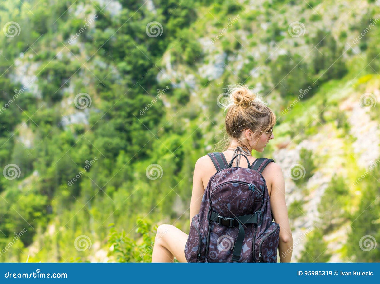 Backpacker girl resting stock image. Image of freedom - 95985319