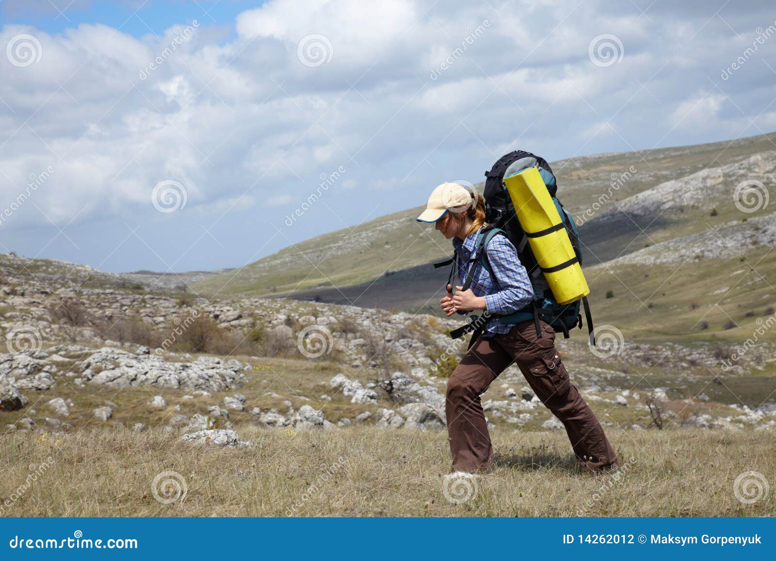 Backpacker Girl Traveling in Mountains Stock Photo - Image of sport ...