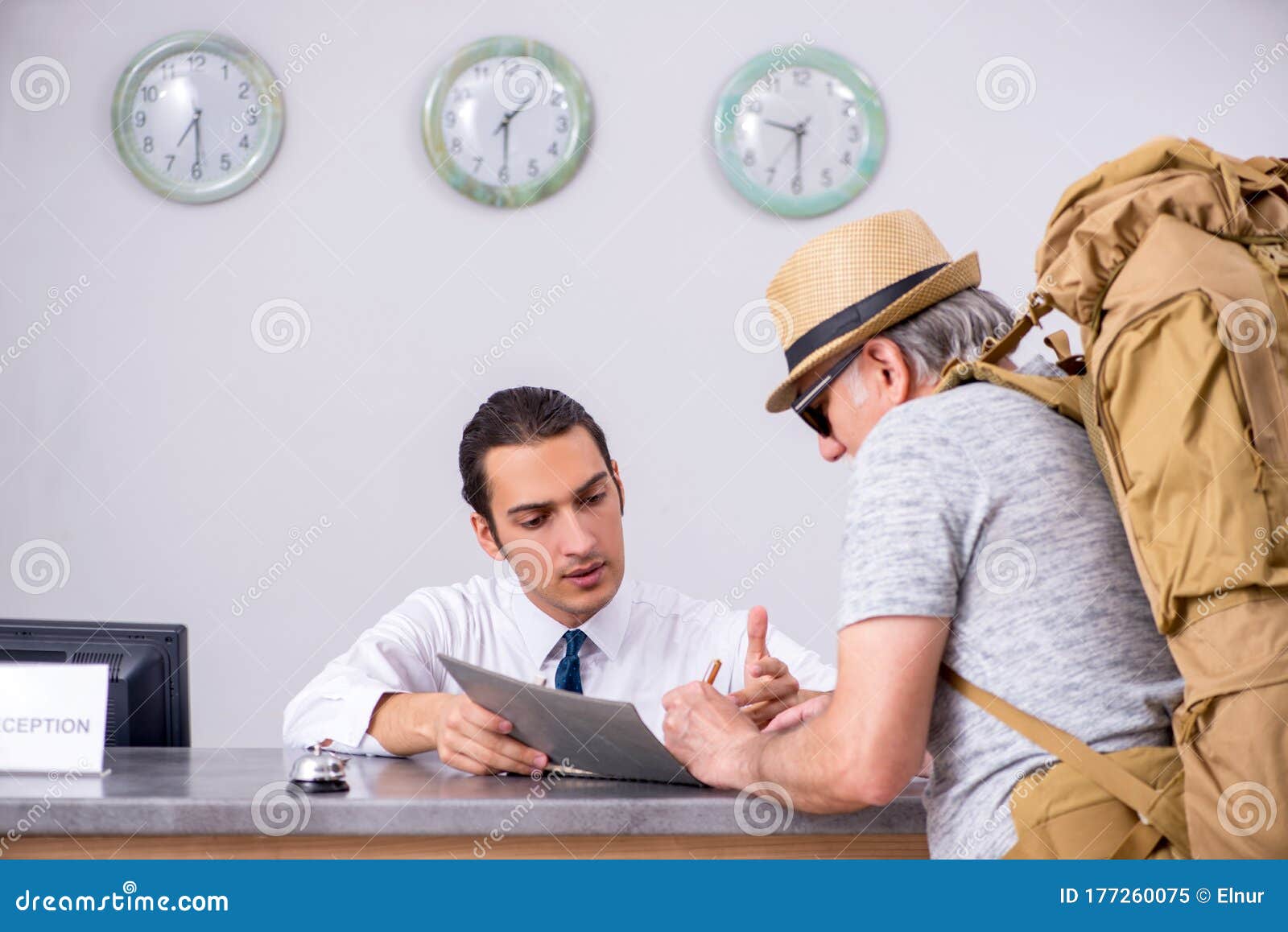 Backpacker at the Hotel Reception Stock Image - Image of accommodation ...
