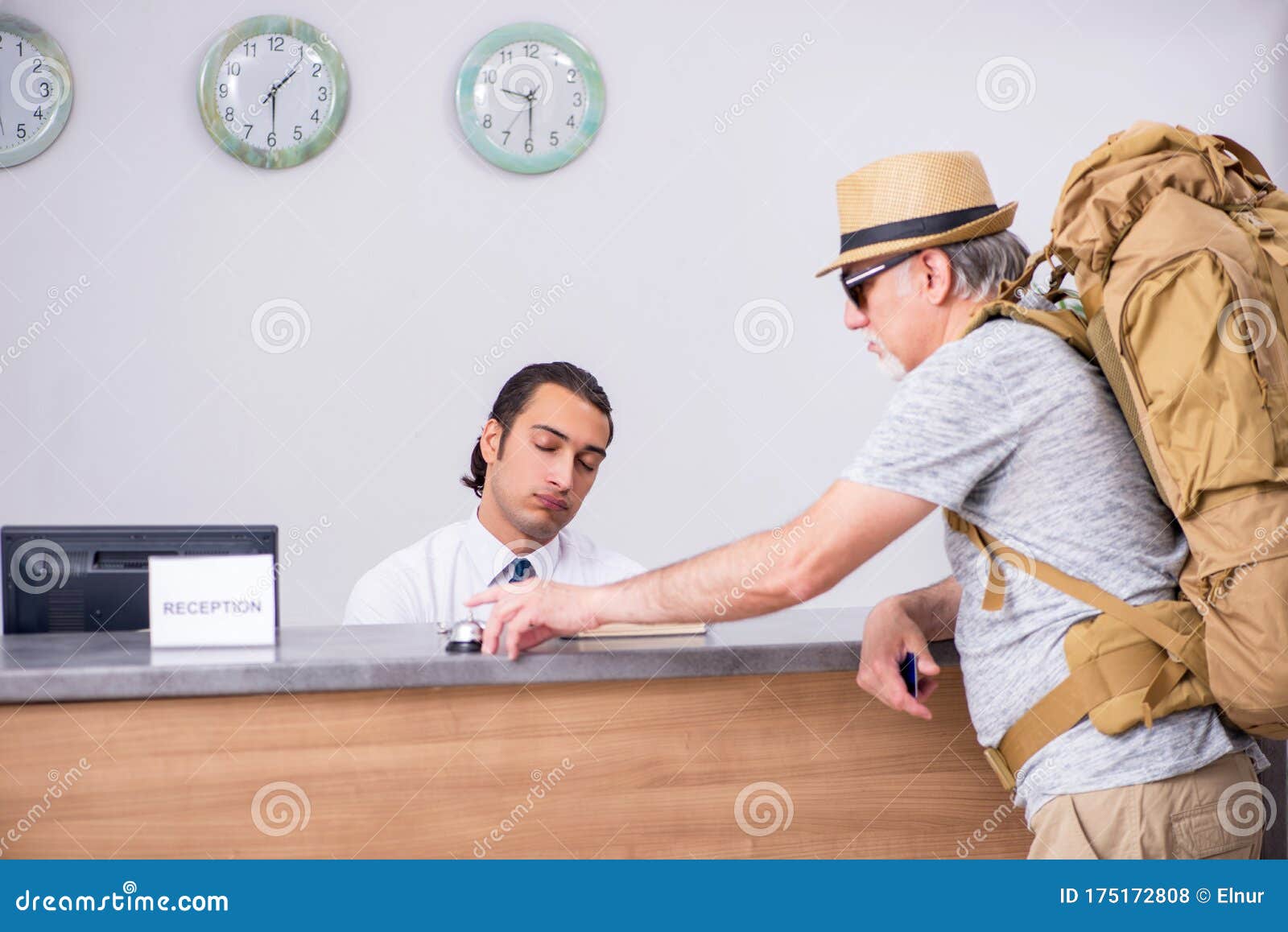 Backpacker at the Hotel Reception Stock Photo - Image of desk, arrival ...