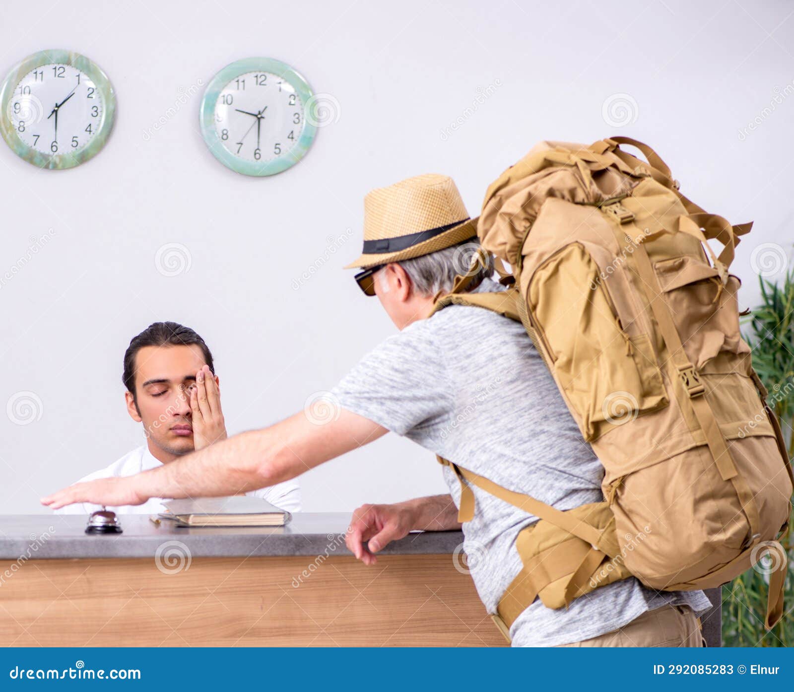 Backpacker at the Hotel Reception Stock Image - Image of office ...