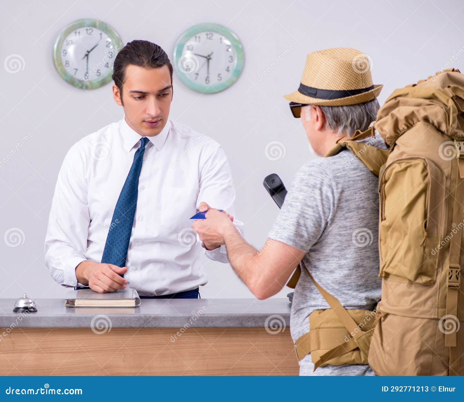 Backpacker at the Hotel Reception Stock Image - Image of arrival, hotel ...