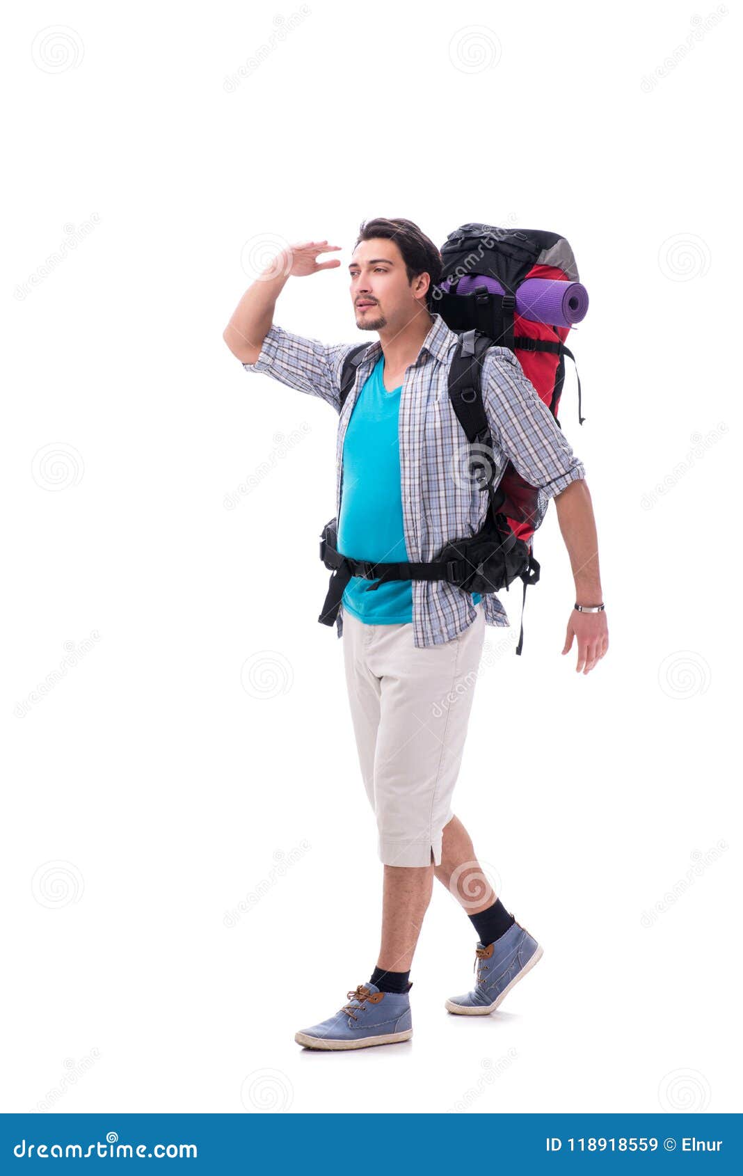 The Backpacker with Large Backpack Isolated on White Stock Image ...