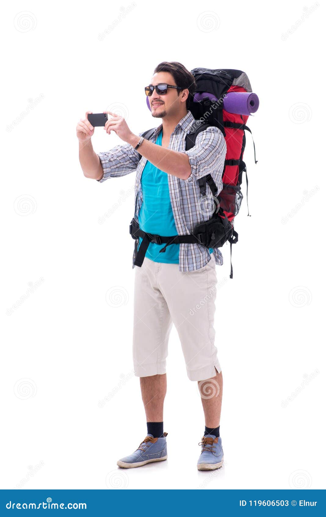 The Backpacker with Large Backpack Isolated on White Stock Image ...