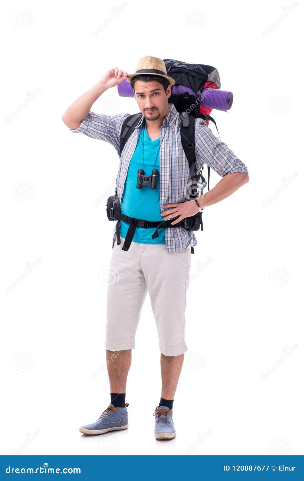 The Backpacker with Large Backpack Isolated on White Stock Image ...