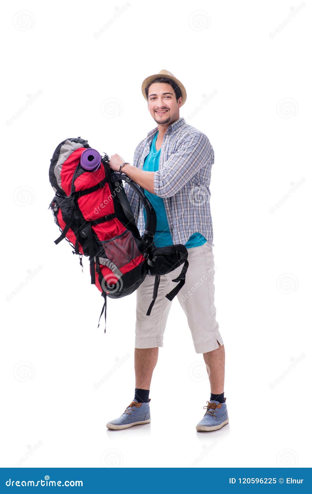 The Backpacker with Large Backpack Isolated on White Stock Image ...