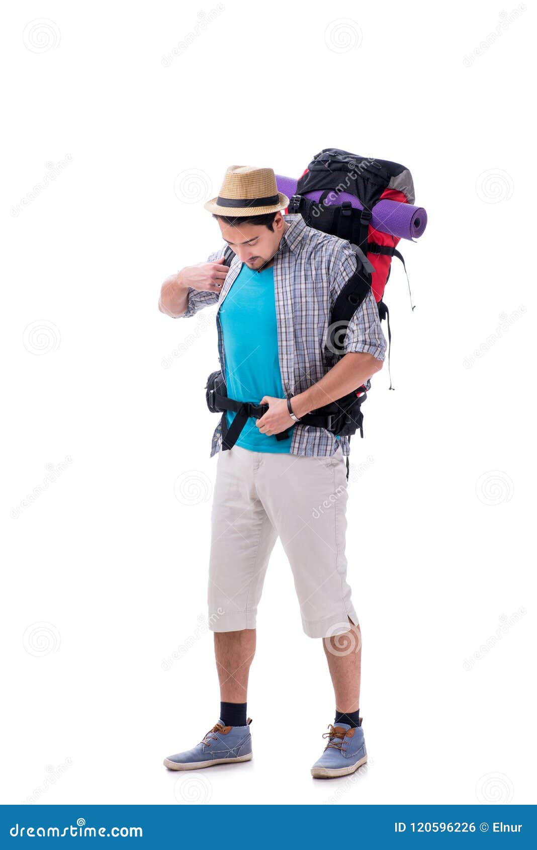 The Backpacker with Large Backpack Isolated on White Stock Photo ...