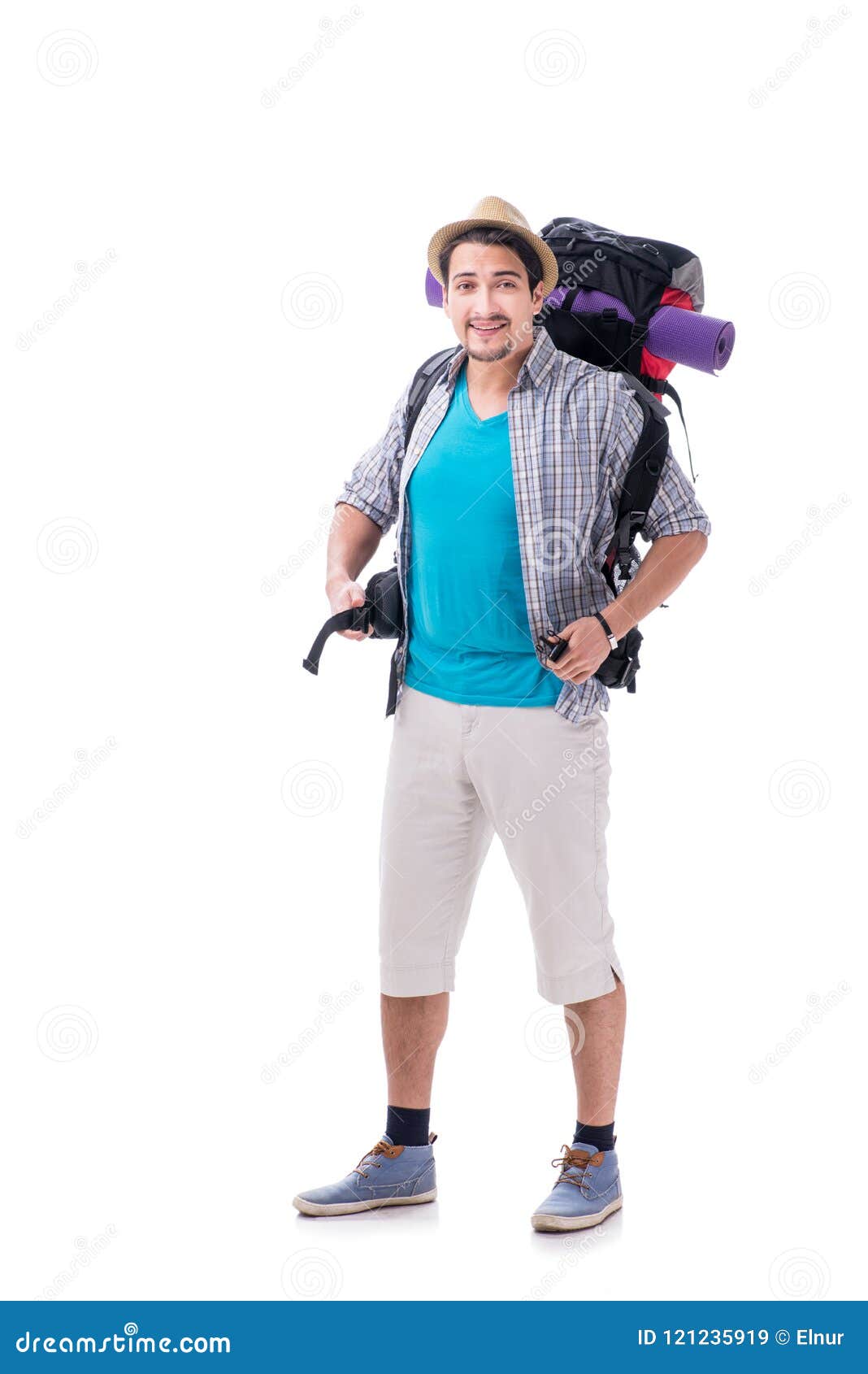 The Backpacker with Large Backpack Isolated on White Stock Image ...