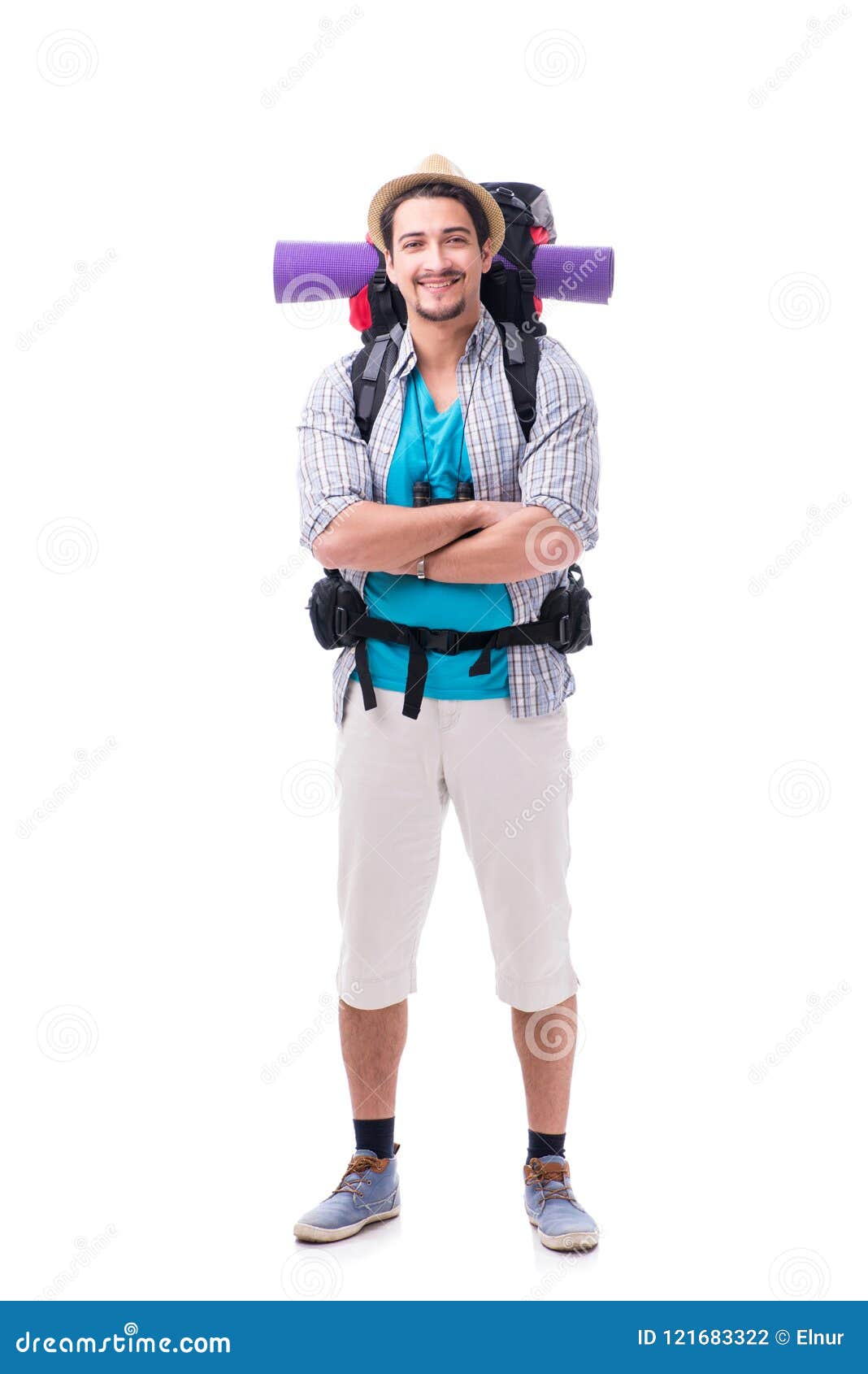 The Backpacker with Large Backpack Isolated on White Stock Photo ...