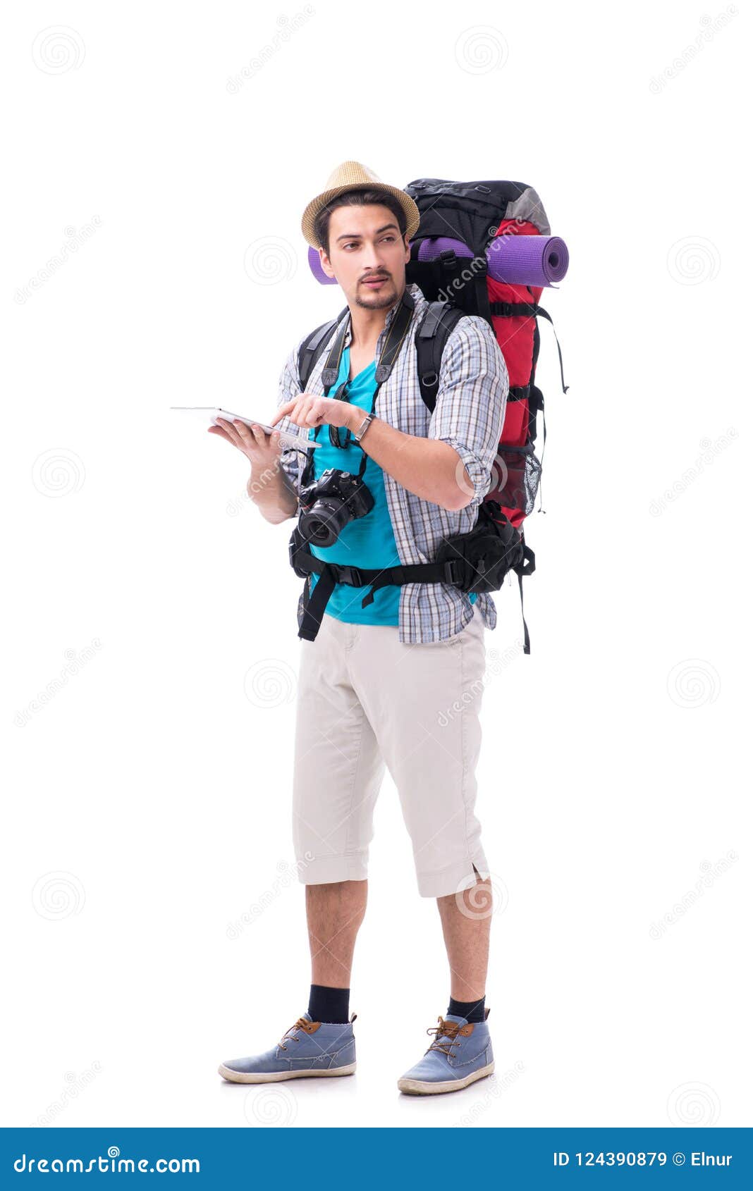 The Backpacker with Large Backpack Isolated on White Stock Image ...