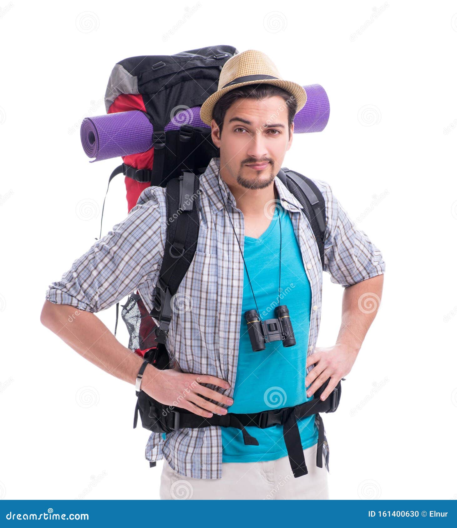 Backpacker with Large Backpack Isolated on White Stock Photo - Image of ...