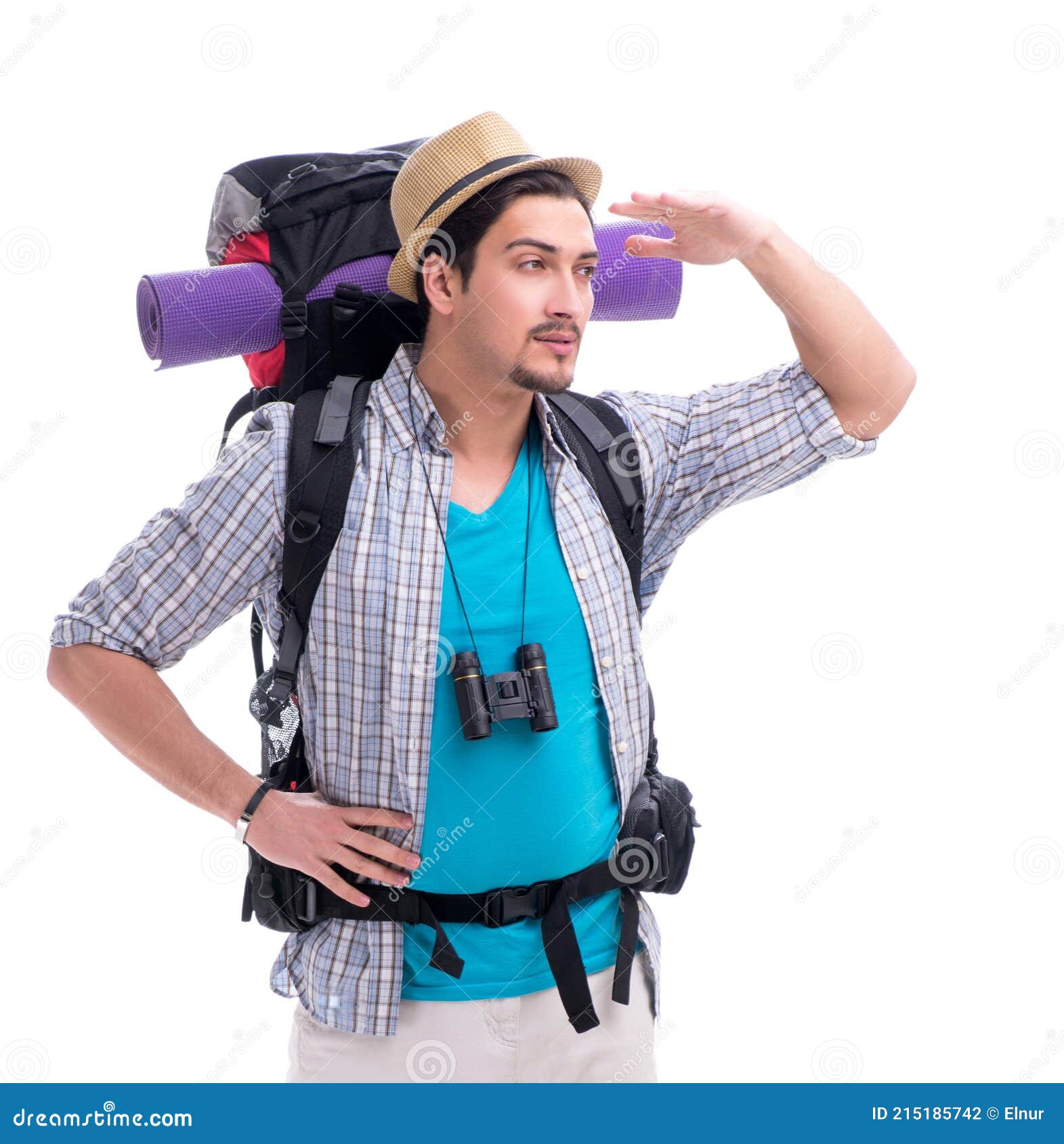 Backpacker with Large Backpack Isolated on White Stock Photo - Image of ...
