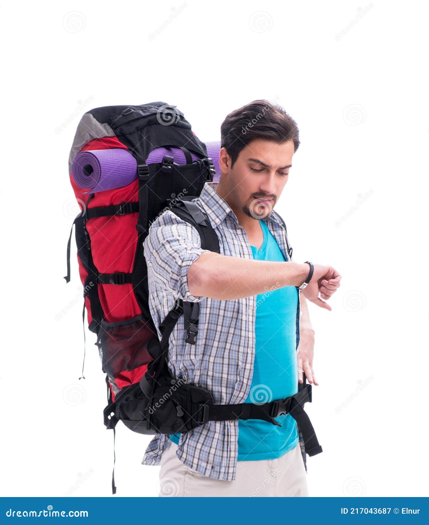 Backpacker with Large Backpack Isolated on White Stock Image - Image of ...