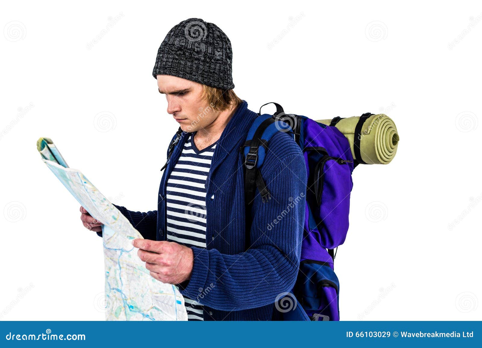 Backpacker looking a map stock image. Image of search - 66103029
