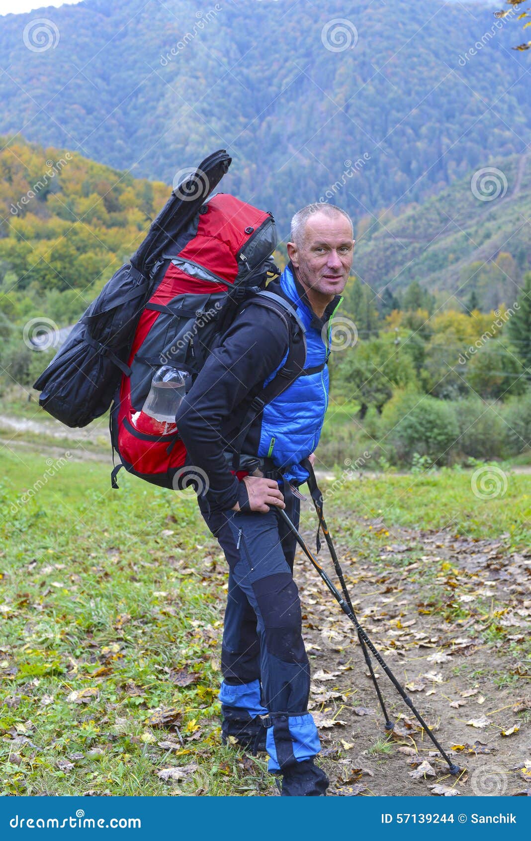Backpacker stock photo. Image of gray, severe, blue, stubble - 57139244
