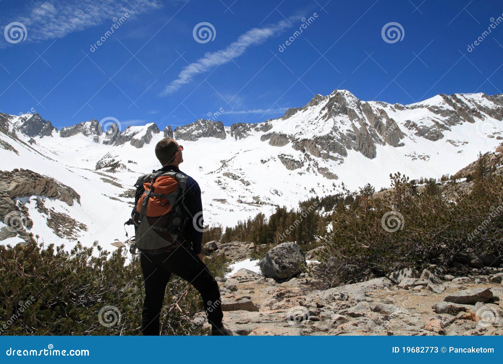 Backpacker in mountains stock image. Image of sierras - 19682773