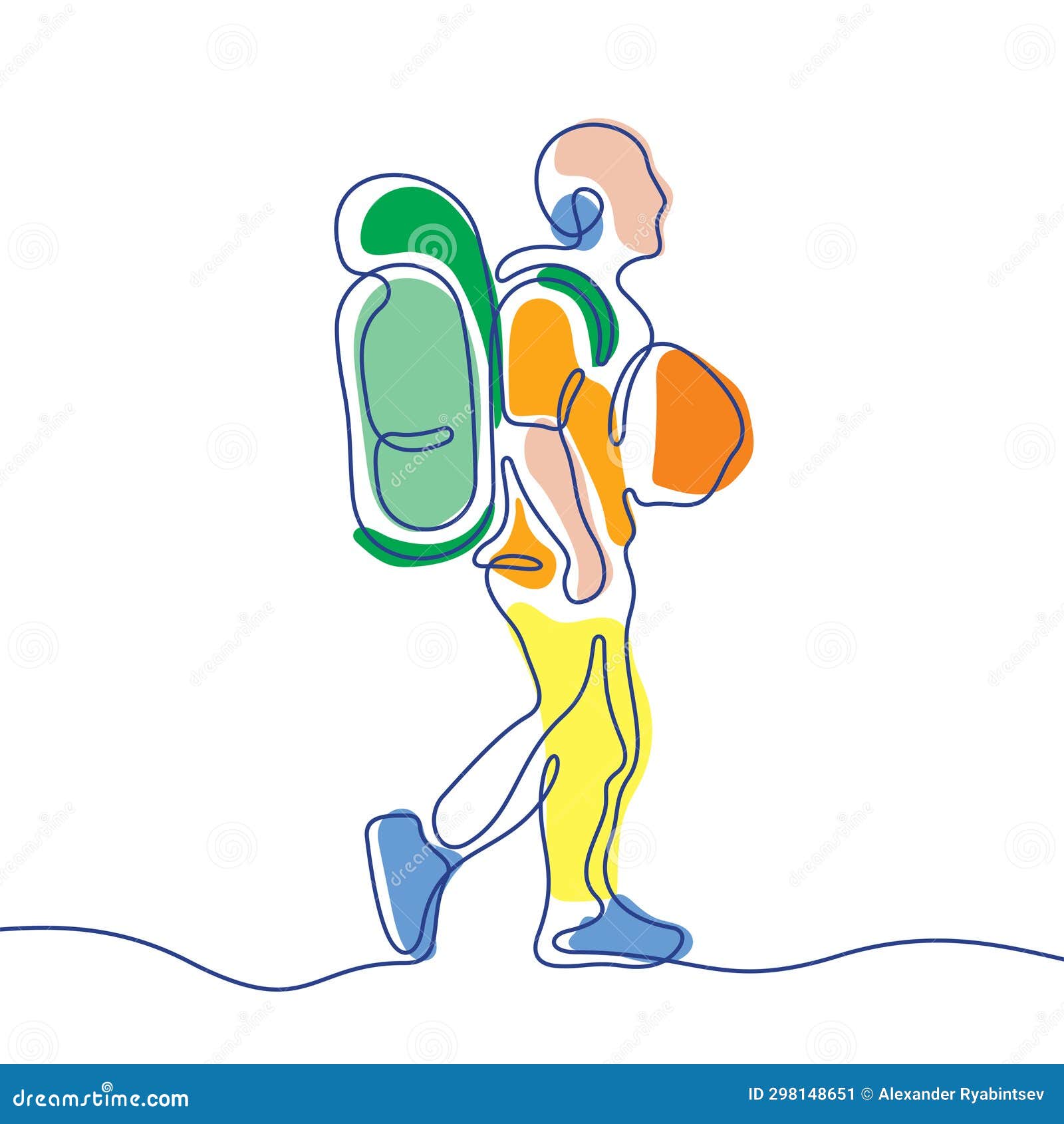 Backpacker One Line Vector Illustration Stock Illustration ...