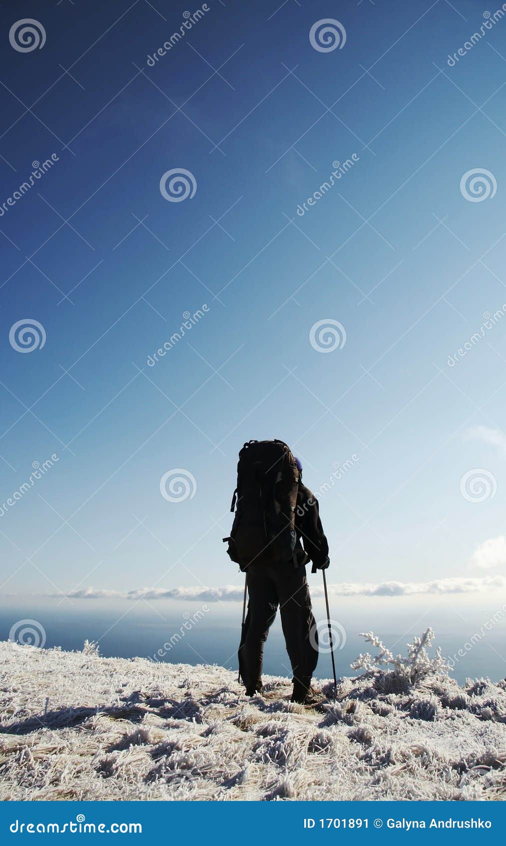 Backpacker Overview Winter Landscape Stock Image - Image of happy ...