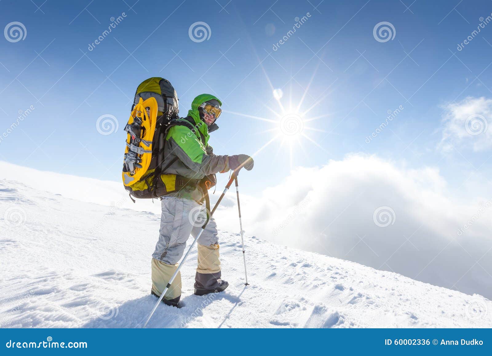 Backpacker is Posing in Winter Mountains Stock Photo - Image of walk ...