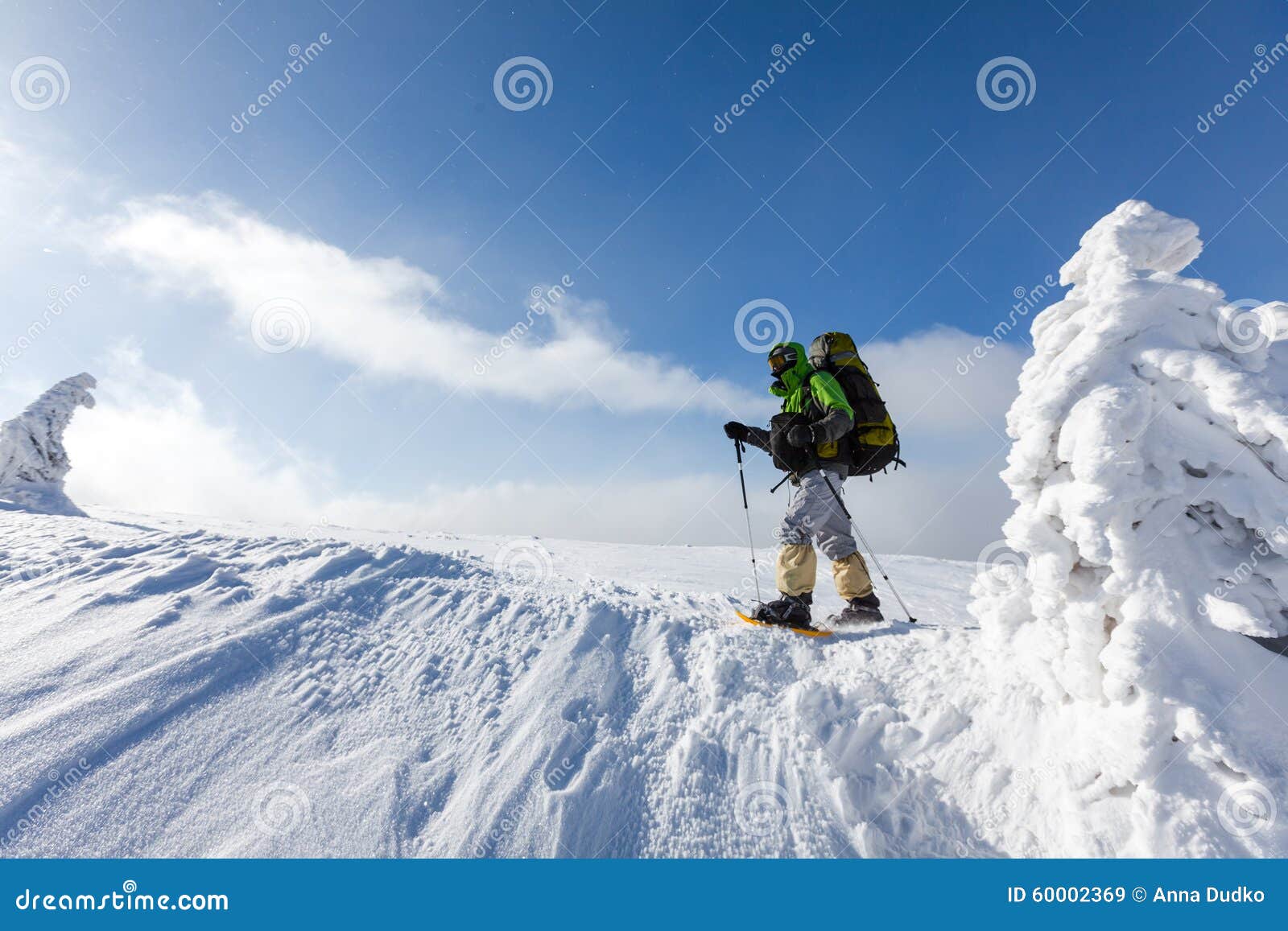 Backpacker is Posing in Winter Mountains Stock Image - Image of person ...