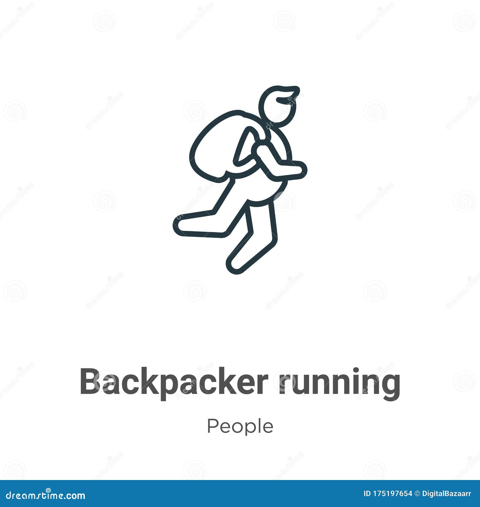 Backpacker Running Outline Vector Icon. Thin Line Black Backpacker ...
