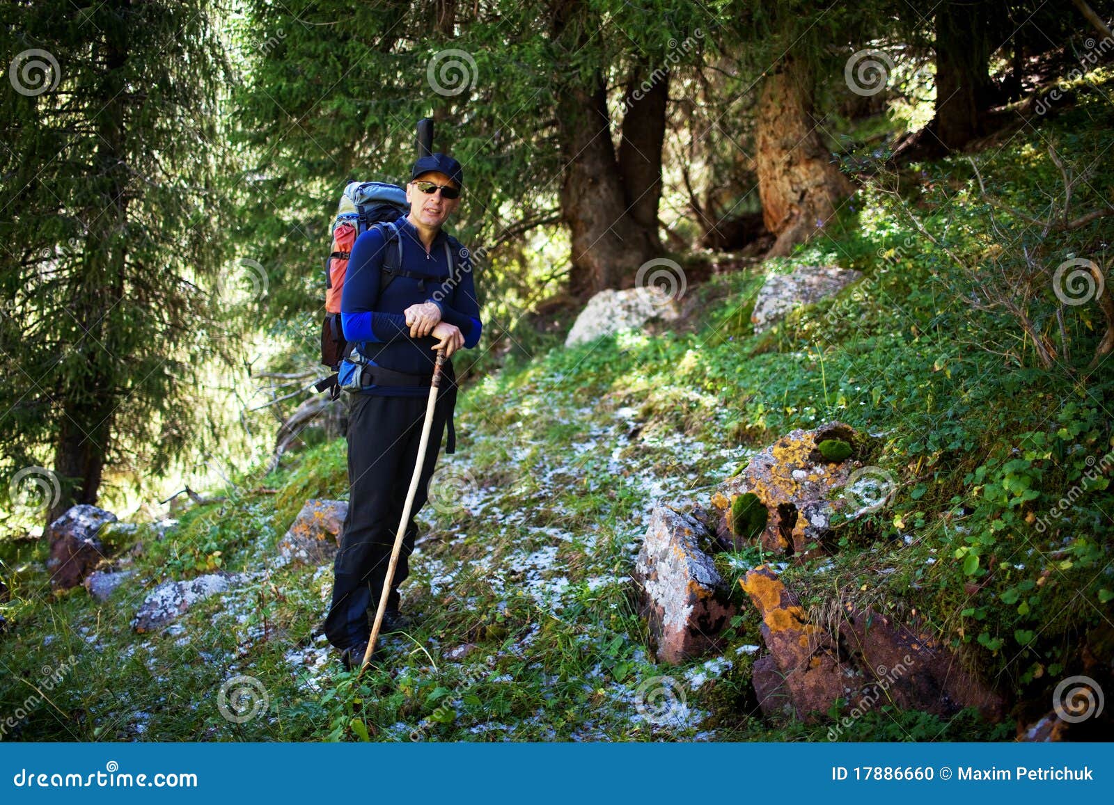 Backpacker in Summer Mountains Stock Photo - Image of scene, people ...