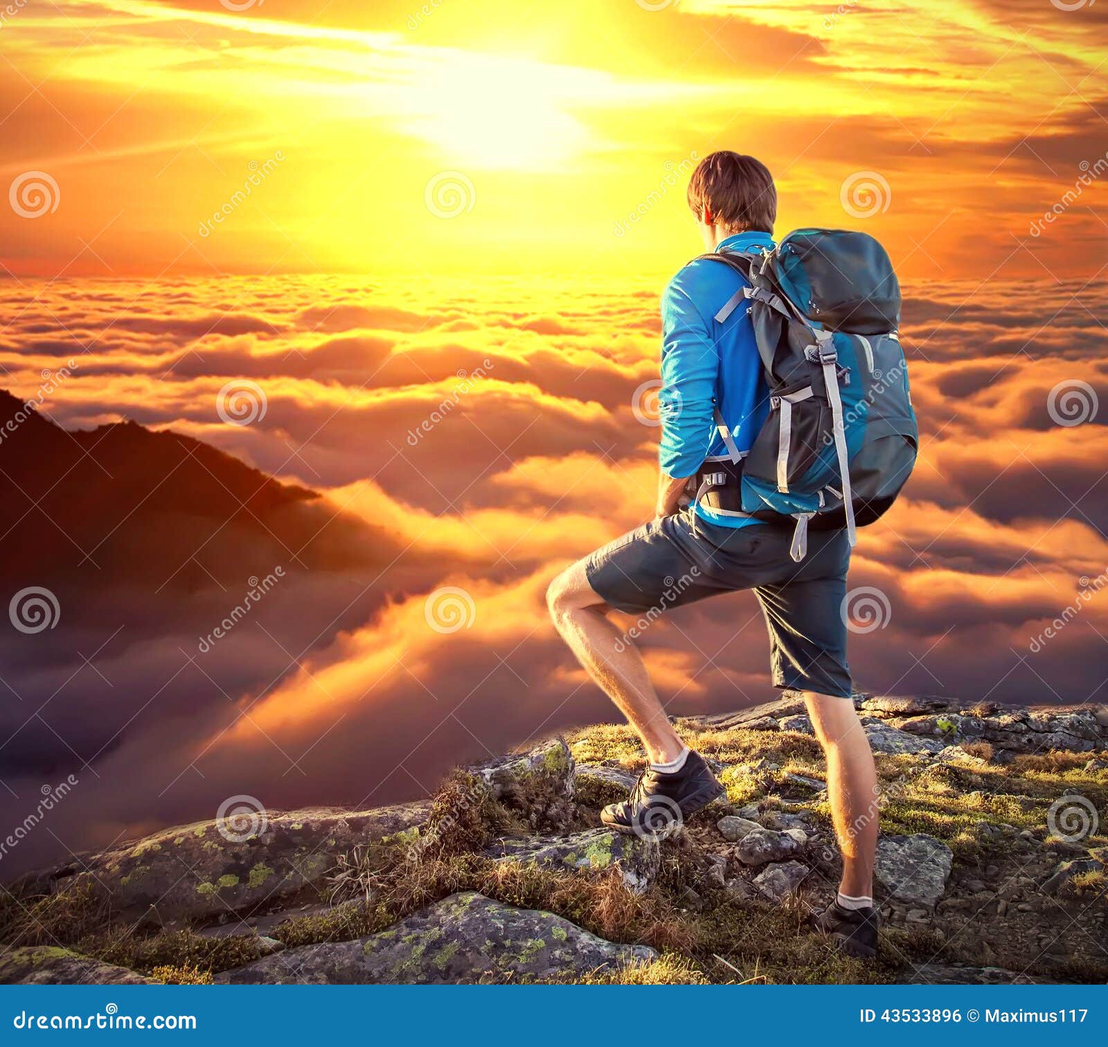 Backpacker on Top of Mountaine Stock Photo - Image of rock, leisure ...