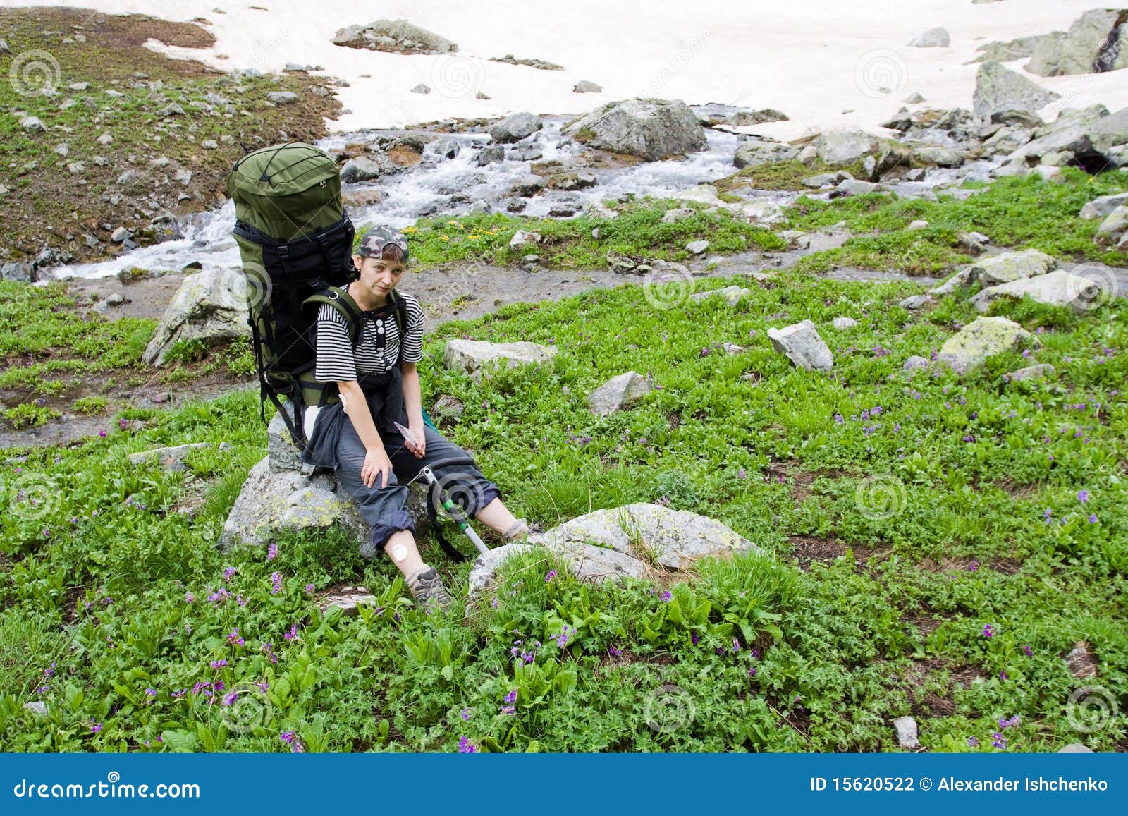 Backpacker Tourist in the Mountains. Stock Photo - Image of hand ...